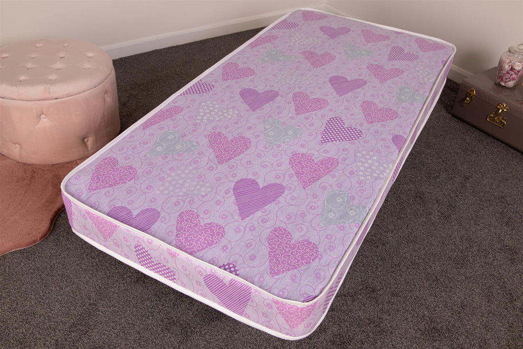 Pink Hearts 5 Layer Open Coil Spring Mattress – Drift Away Beds